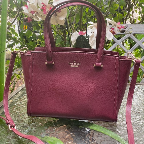 kate spade | Bags | Kate Spade Red Maroon Logo Leather Zippered Tote ...